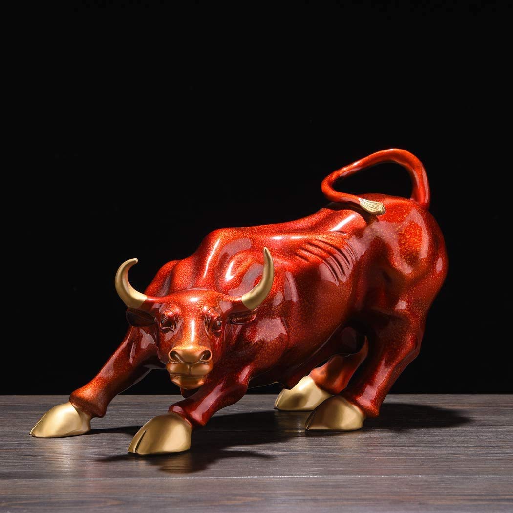 Handmade Copper Red Wall Street Bull Statue Chinese Fengshui Wealth Figurine 7'' High Home Office Shop Decoration Gift TQZDBS26