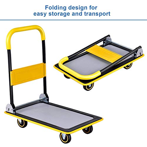 HWZQHJY Folding Aluminum Platform Truck, 330LBS Rolling Flatbed Cart Hand Platform Truck Push Dolly for Loading, Rolling Flatbed Hand Truck