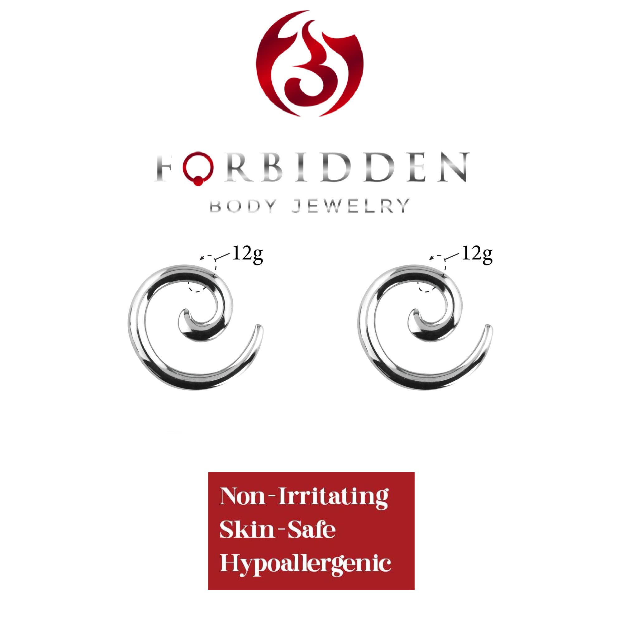 Forbidden Body Jewelry Pair of 12g (2mm) Surgical Steel Solid Spiral Taper Earrings