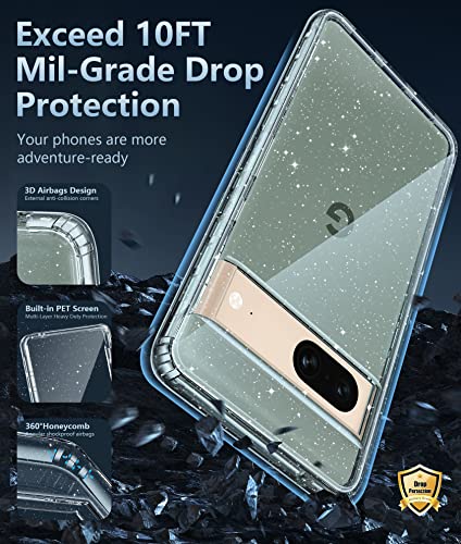 PUJUE for Google Pixel-7 Phone Case: Sparkly Clear Pixel 7 Silicone Protective Shockproof Cell Cover - Clear Cell Cases with Screen Protector - Full Protection Rubber Phone Cases