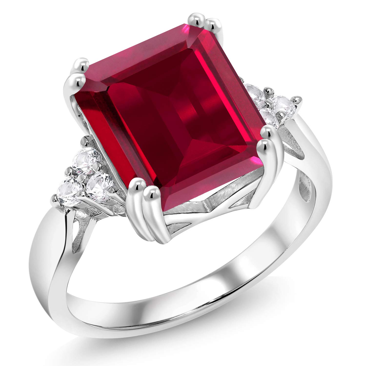Gem Stone King 925 Sterling Silver 12X10MM Emerald Cut Gemstone Birthstone Engagement Ring | Wedding Anniversary Promise Ring For Women | Available In Size 5, 6, 7, 8, 9