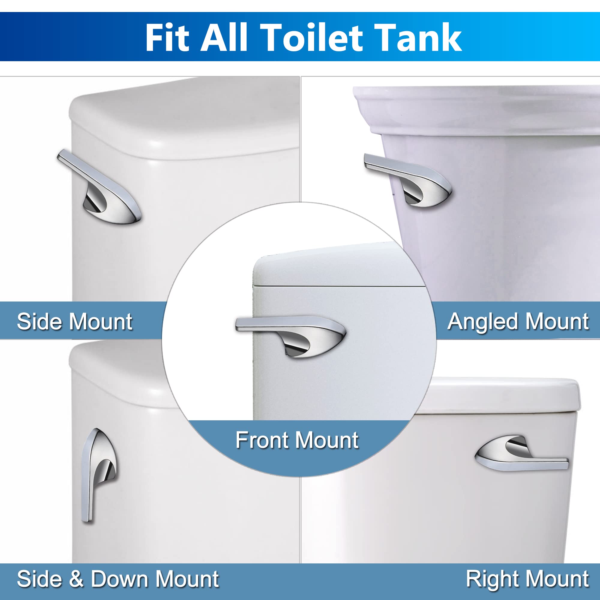 Universal Toilet Handle Flusher Replacement kit Angle Adjustable Toilet Tank Flush Trip Lever Arm Front Angled Side Left & Right Mount Toilet Repair Part