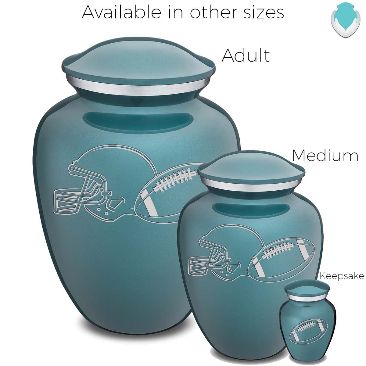 GetUrns Embrace Personalized Football Medium Cremation Urn with Custom Text Engraving for Human Ashes for Funeral, Burial, Niche or Columbarium β 44 Cubic Inches β Small Urns for Ashes (Teal)