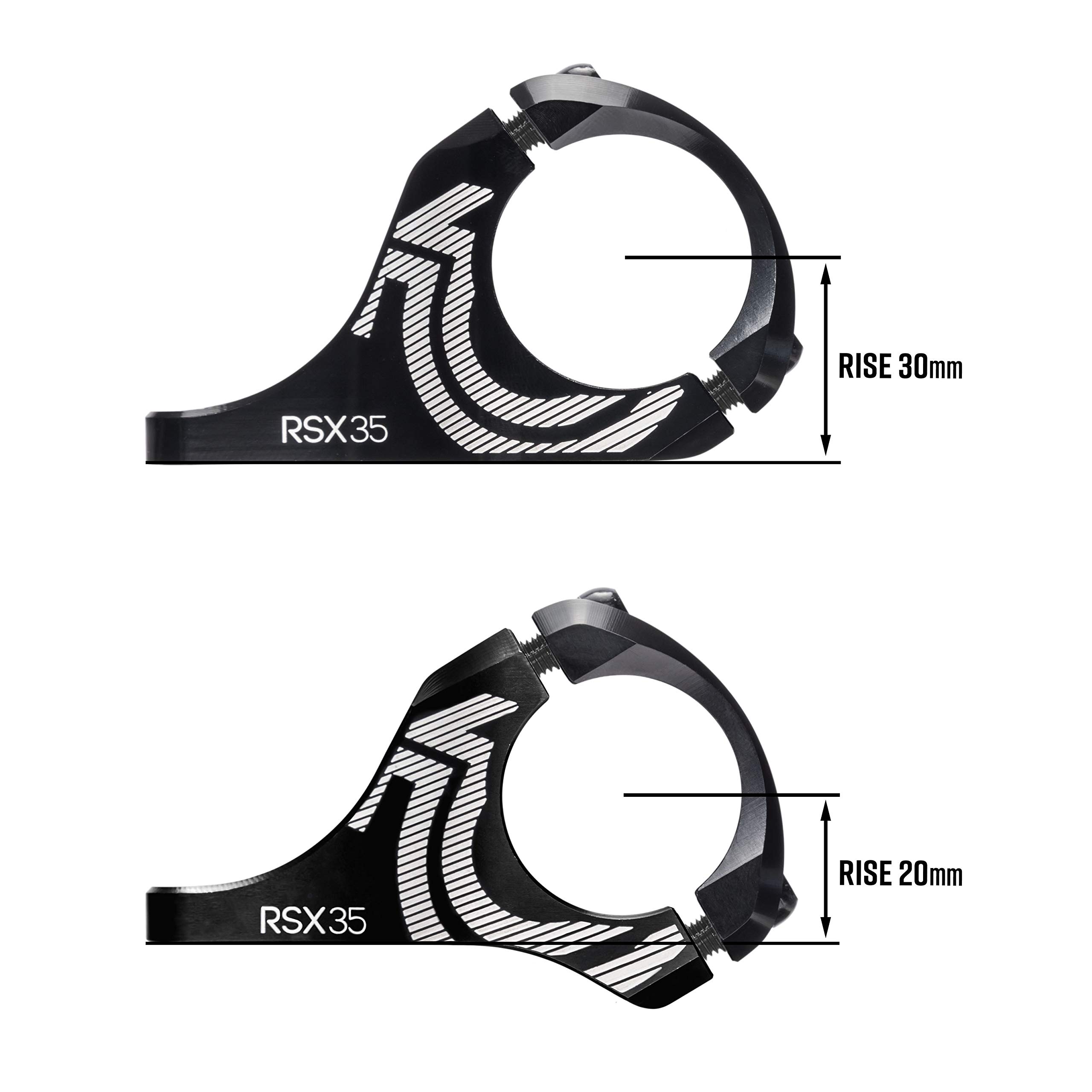 Funn RSX Mountain Bike Direct Mount Bike Stem with 35mm Bar Clamp, 2 Pieces Lightweight Split Design for Dual Crown Forks, Adjustable Extension 45-50mm with 30mm Rise (Black)