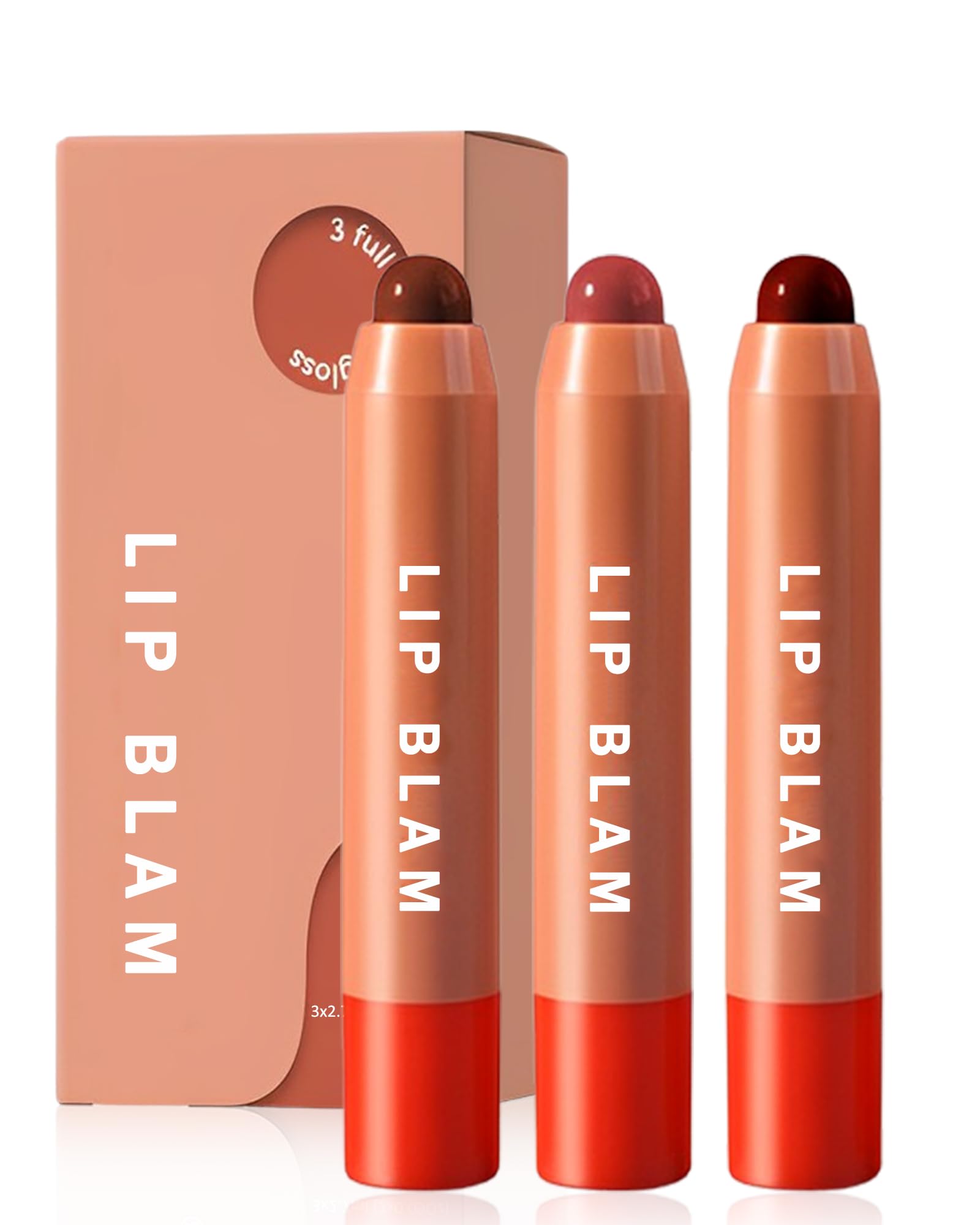 Hydrating Tinted Lip Balm Set-3Pcs Natural Gloss Lip Balm Plumper,Long Lasting Lipgloss Creamy Lipstick,Lightweight High-Pigment Lip Stain Pen Lip Crayon Stick, Christmas Makeup Gift for Women-Set A