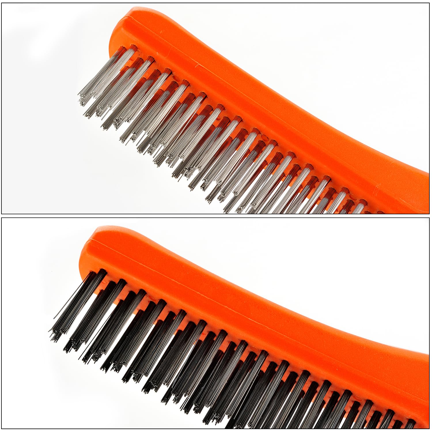 Wire Brush Set,Heavy Duty Carbon Steel and Stainless Steel Wire Scratch Brush for Cleaning Rust with 10" Curved Plastic Handle,2 PCs