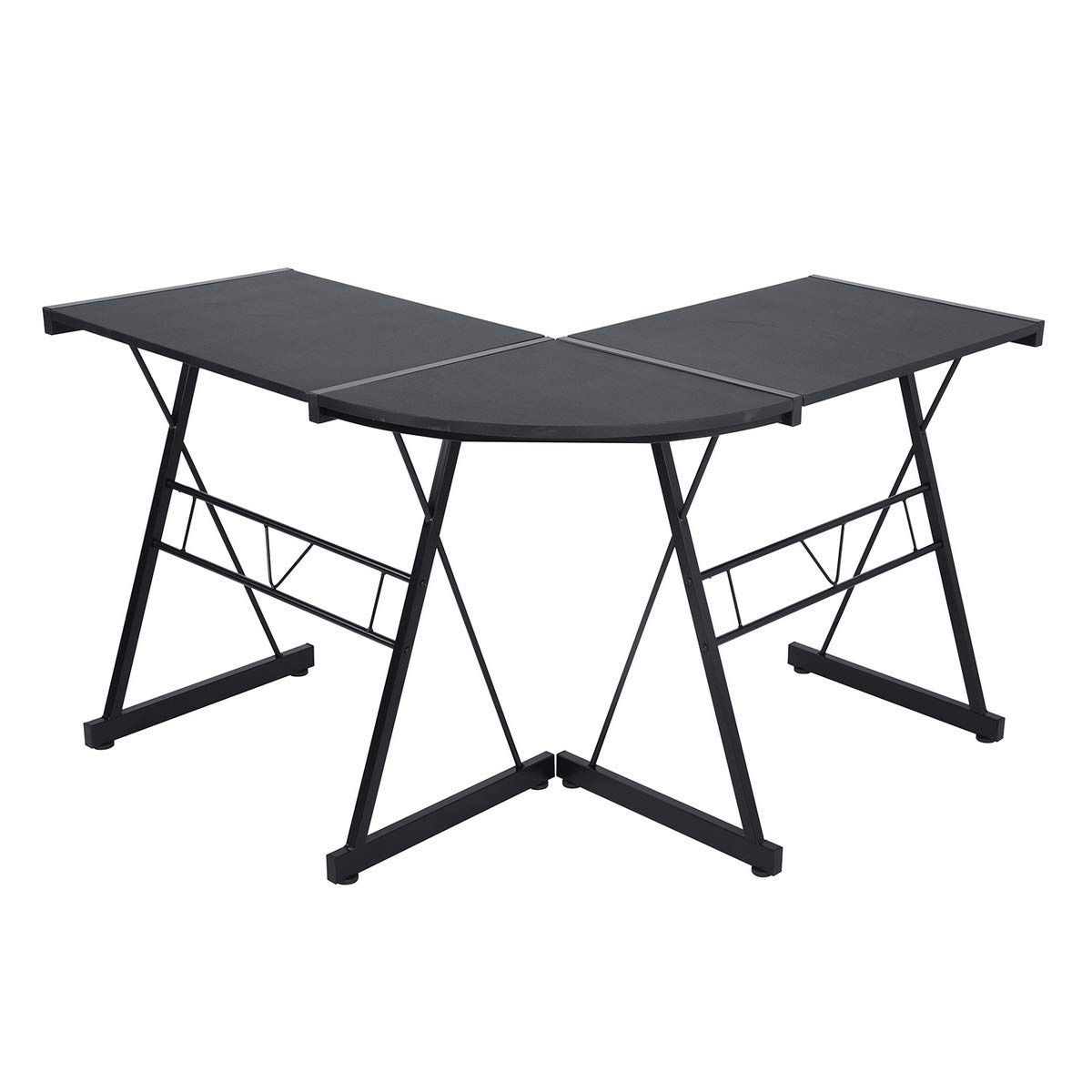 GreenForest L Shaped Corner Desk, Industrial Style Computer Gaming Desk PC Laptop Workstation for Home Office, Black