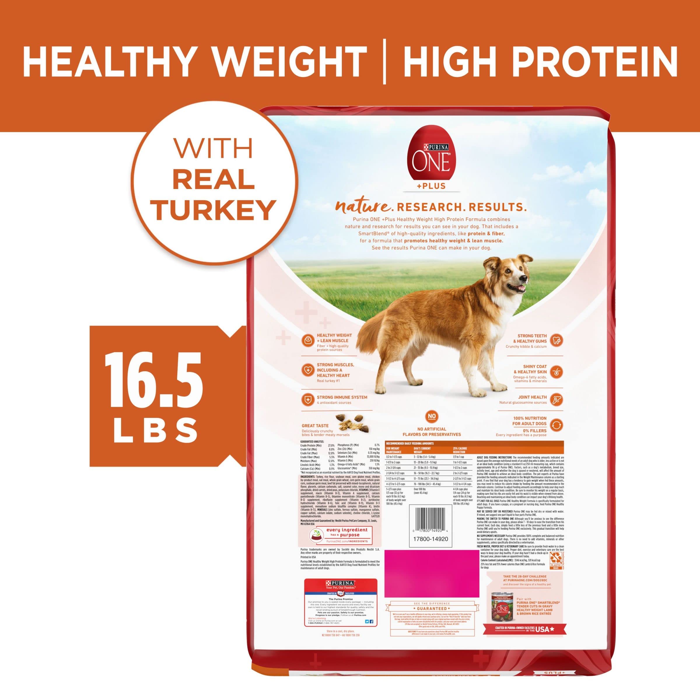 Purina ONE Plus Healthy Weight High-Protein Dog Food Dry Formula - 16.5 lb. Bag