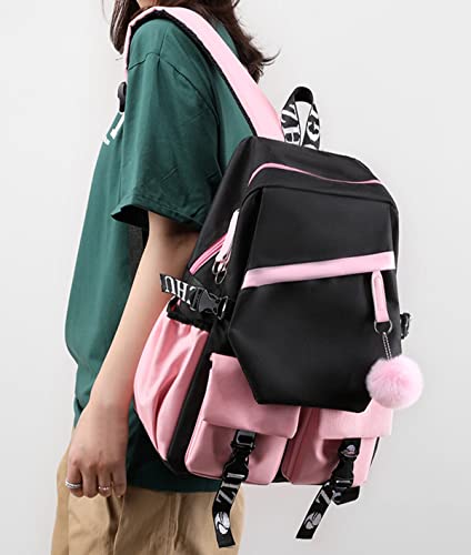SPIRTUDE Anime backpack Nezuko Backpack Laptop Backpacks with USB Charging Port Travel Bag Daypack Cosplay Backpack (Pink)