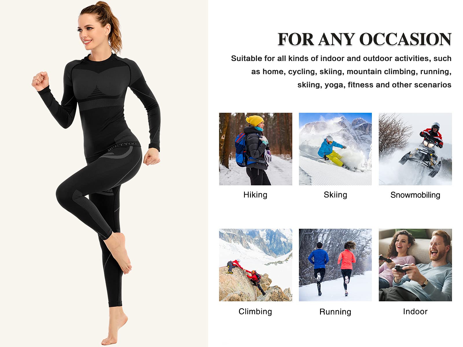 MEETYOO Women's Thermal Sets Winter Warm Base Layer Sport Long Top Bottom Cold Weather Gear Skiing Running Underwear, Gray, Small