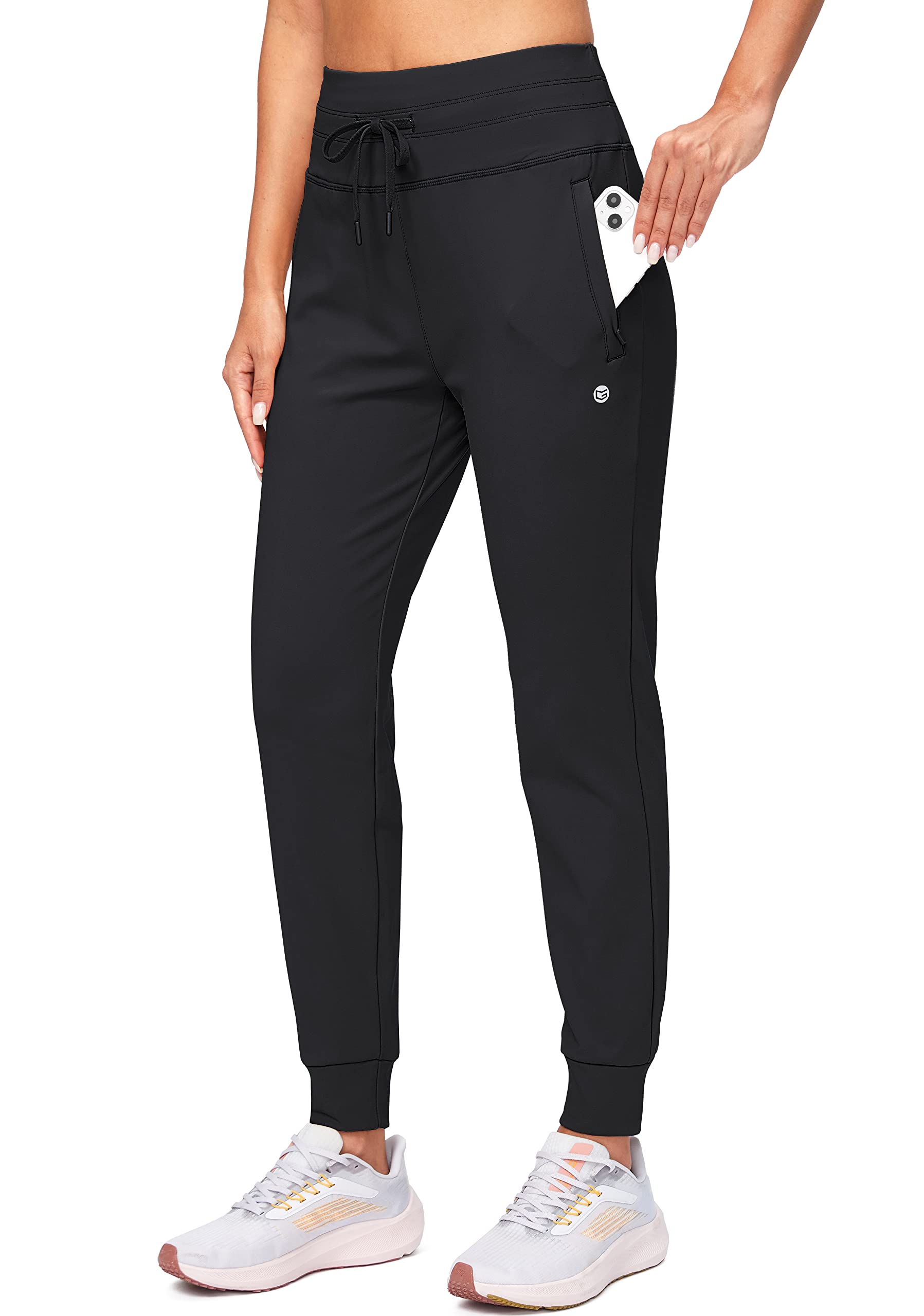 G Gradual Women's Fleece Lined Joggers High Waisted Water Resistant Thermal Winter Sweatpants Running Hiking Pockets (Black, S)