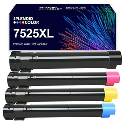 SPLENDIDCOLOR Remanufactured 4PK 7525 Toner Cartridge 006R01513 006R01514 006R01515 006R01516 Replacement for Xerox WorkCentre 7525 7530 7535 7545 7556 7830 7835 7855 7970 Printer.