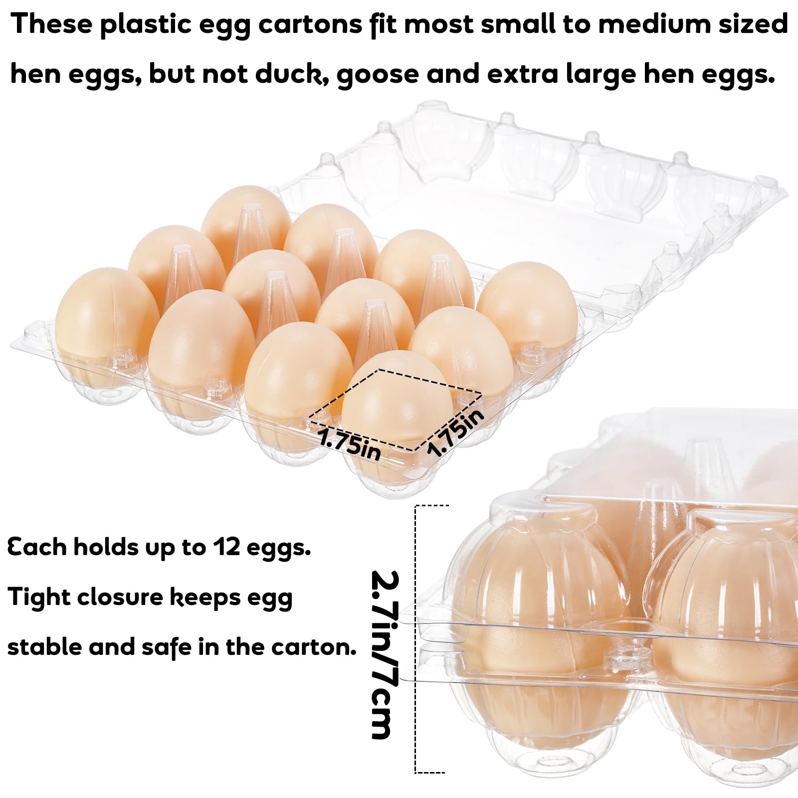 Youeon 60 Pack Plastic Egg Cartons 12 Count, Clear Egg Cartons for Chicken Eggs 3x4 Grid, Reusable Egg Cartons Bulk Perfect for Family, Farm, Markets, Display, Camping -Medium