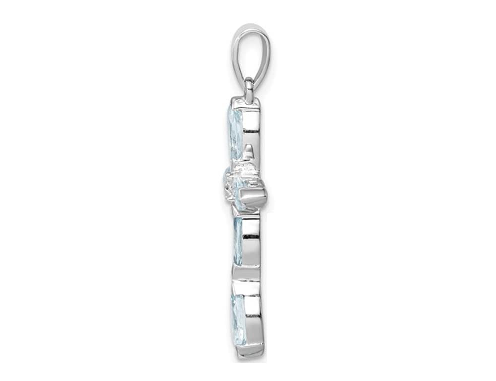 Gem And Harmony Sterling Silver Aquamarine Cross Pendant Necklace with Chain (1.00 Carat ctw)