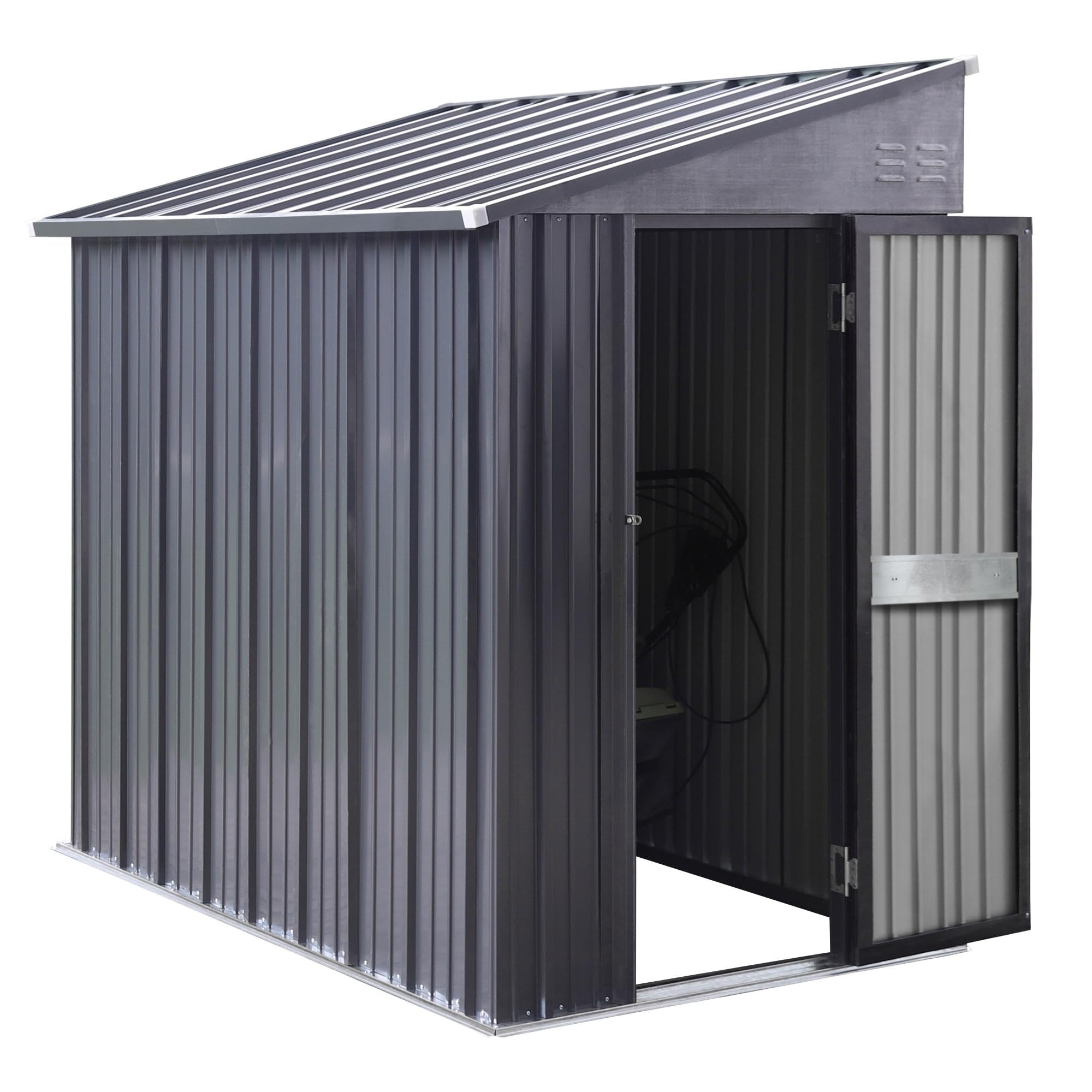 MUPATER 4x8 FT Outdoor Storage Shed with Lockable Door, Metal Lean to Shed Garden Tool Storage Shed House, Storage Shed Kit for Patio, Backyard, Lawn, Grey