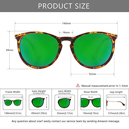 SUNGAIT Vintage Round Sunglasses for Women Men Classic Retro Designer Style (Amber Frame(Matte Finish)/Green Lens)