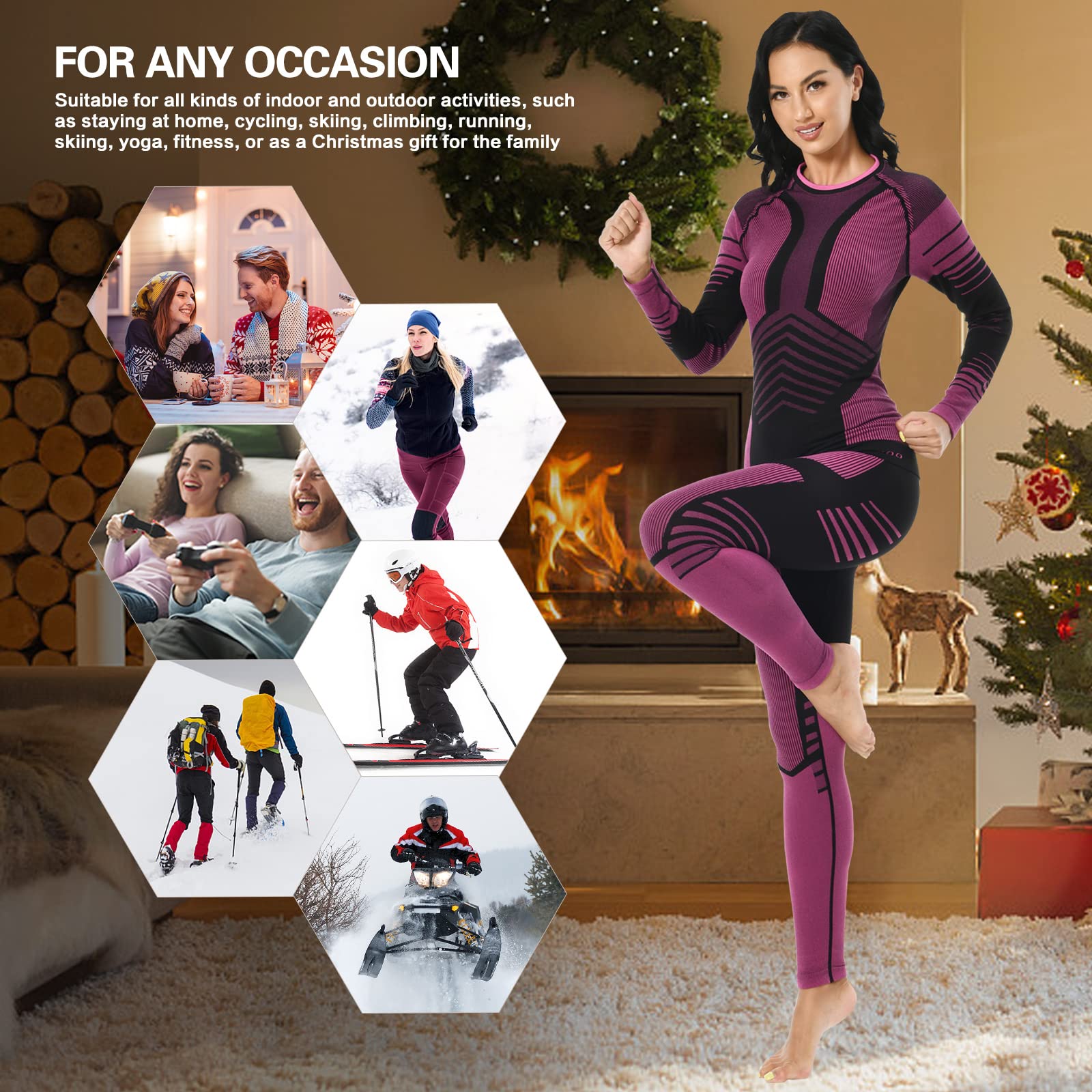 MEETYOO Women's Thermal Sets Winter Long Johns Warm Base Layer Top Bottom Cold Gear Skiing Underwear, Rose Red, Medium