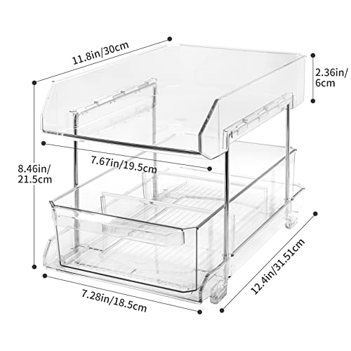 ruishetop 2-Tier Multi-Purpose Pull Out Cabinets Organizer Shelf, Under Sink Cabinet Organizer with Drawer, Sliding Basket Drawer Countertop Organizer Storage for Home Office Kitchen (Clear- 2 Set)
