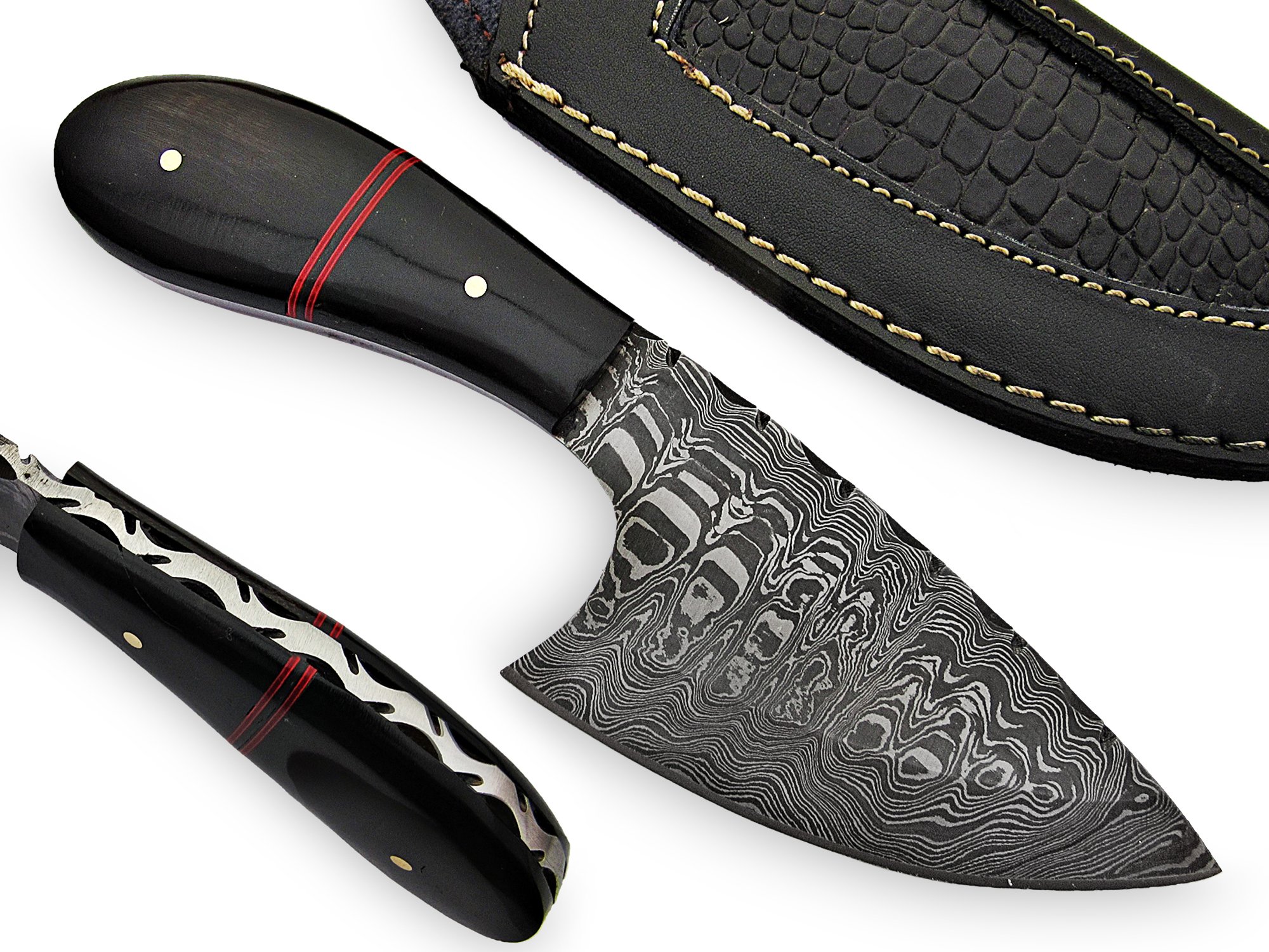 Garand Hunting Skinner bushcrafts Knife Damascus Steel Blade Horn Handle w/red spacers