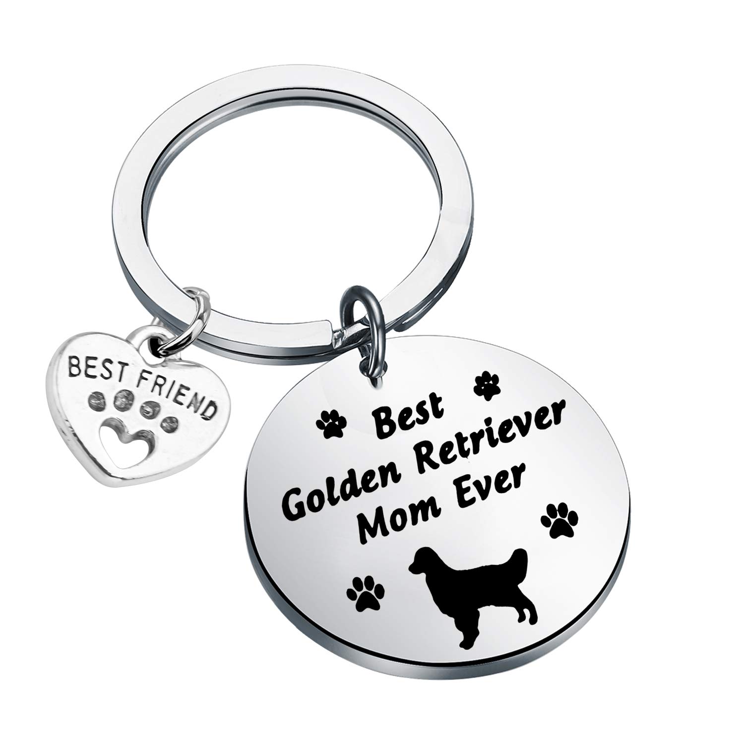 FUSTMW Dog Owner Gifts Best Boxer, Boston Terrier, Golden Retriever Mom Ever Keychain Gift Dog Lover Gifts Paw Print Jewelry Animal Pet Owner Rescue Gift (Golden mom Ky)