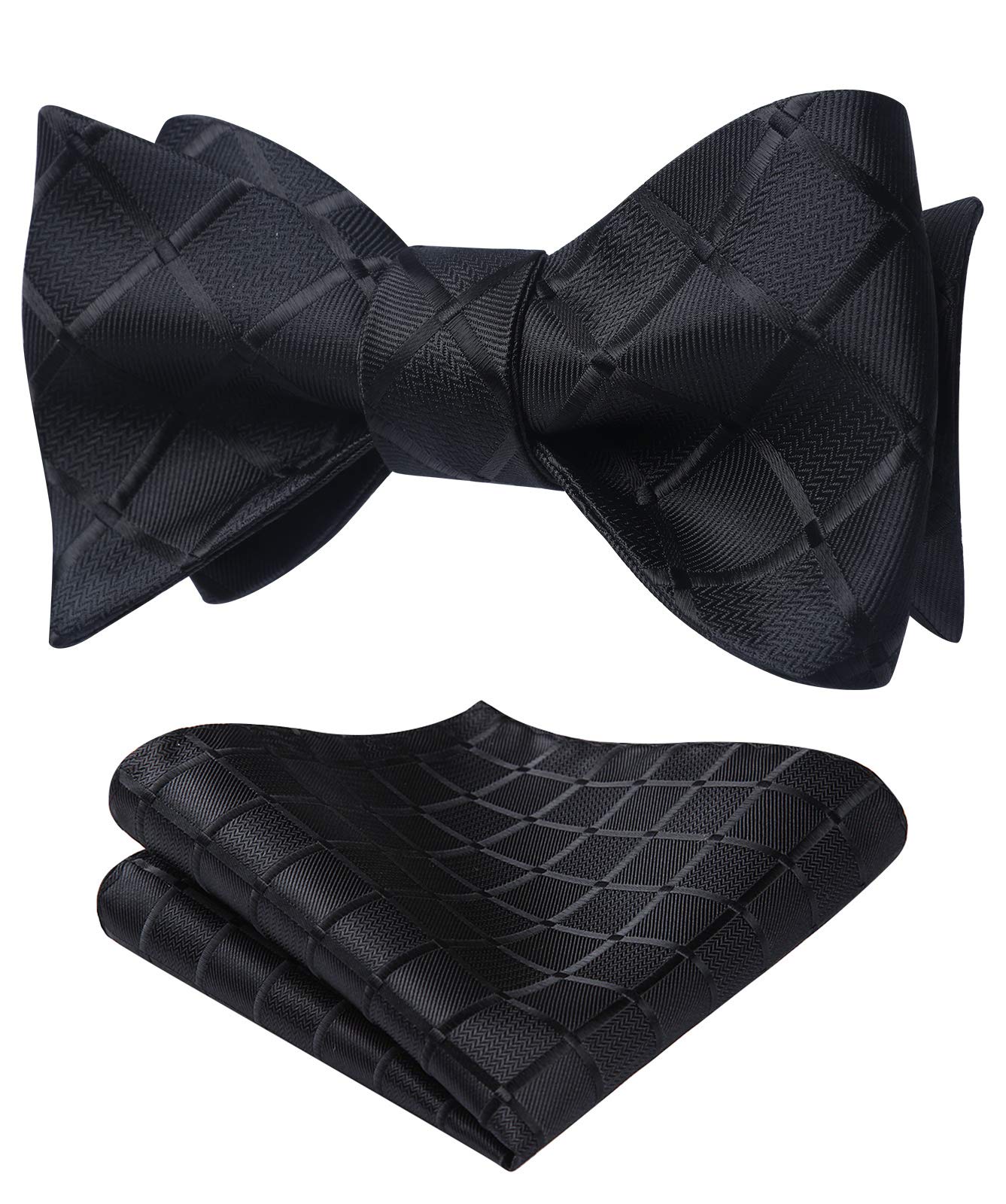 HISDERN Bow Ties for Men Self Tie Black and White Striped Bow Tie with Pocket Square Set Mens Classic Double Sided Woven Tuxedo Bowties for Wedding Party