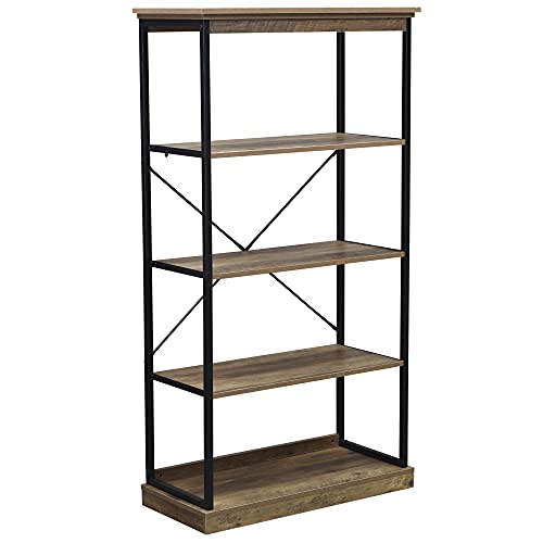 HOMCOM 4-Tier Industrial Modern Style Open Standing Bookshelf Organizer Storage Rack for Living Room, Bedroom, Brown/Black