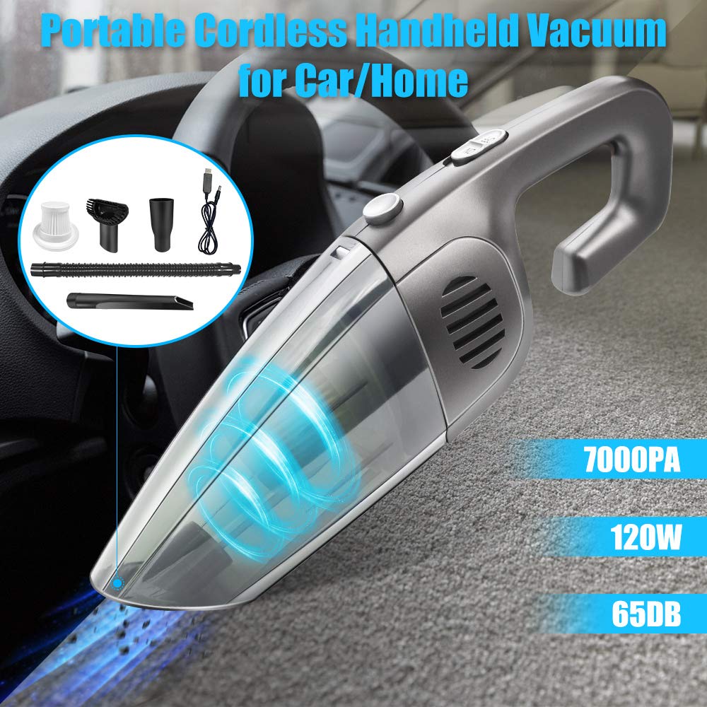 Handheld Vacuum Cleaner, 120W 7Kpa Powerful Suction Car Vacuum Cordless with Rechargeable (Dark Gray)