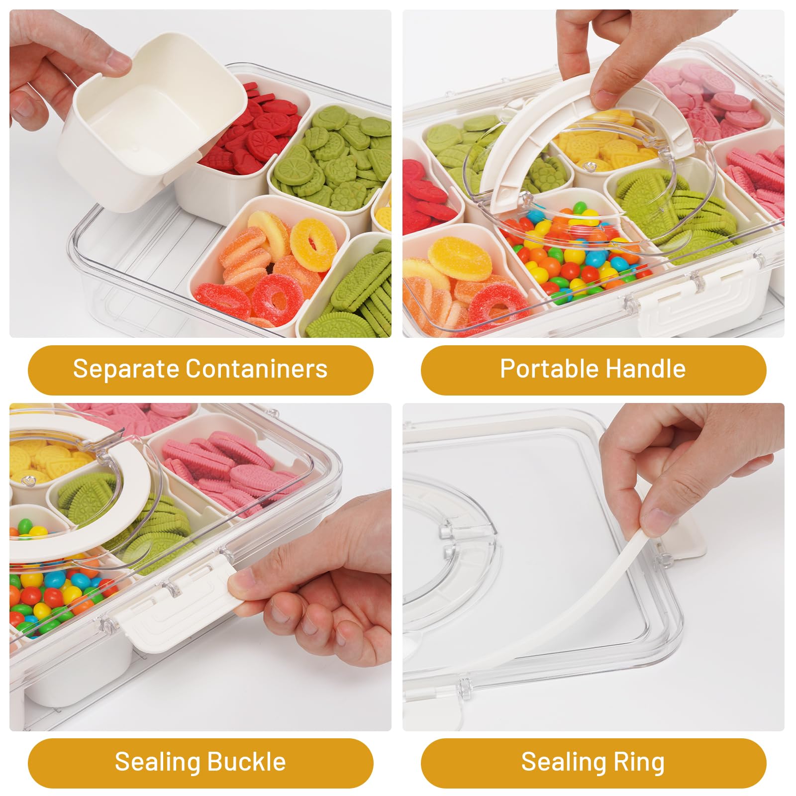 Snackle Box - Snackle Box Container for Travel,Divided Serving Tray with Lid and Handle,Portable Snackle Box Charcuterie Container,8 Compartment Snack Container ideal for Party, Travel,Picnics