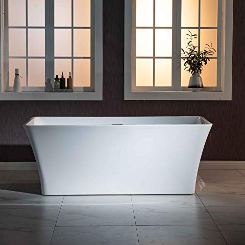WOODBRIDGE 59"Freestanding White Acylic Soaking Bathtub with Drain Kit and Floor Mount Tub Filler in ORB,BTA1509 -ORB-Drain &O+F0010ORBVT