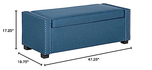 HOMCOM Nailhead Trim Upholstered Flip Top Storage Bench, Fabric Ottoman for Bedroom, or Living Room, Blue