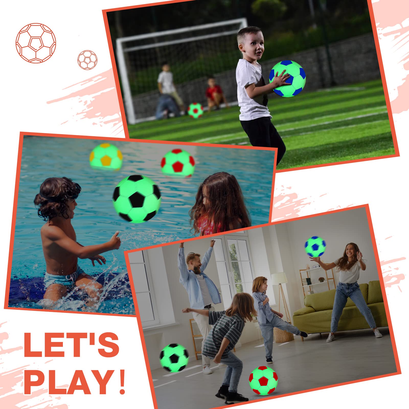 HyDren 4 Pcs Light up Soccer Ball Bulk with Pump Glow in The Dark Luminous Soccer Balls for Kids Teens Game Training Practice Back to School Gifts(Size 3)