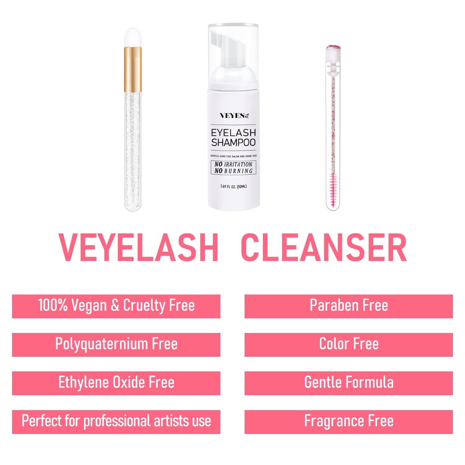 Veyelash Lash Shampoo 50 ML/1.69 FlOz Eyelash Shampoo for Lash Extensions Lash Cleaner Free Oil and Sulfate with a Brush Eyelash Wash