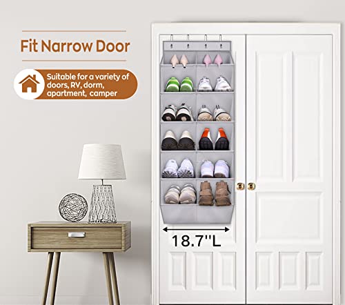 SLEEPING LAMB Hanging Shoe Organizer for Closet, Over The Door Shoe Rack Fit Narrow Door for 12 Pairs Sneakers, Boots, Grey