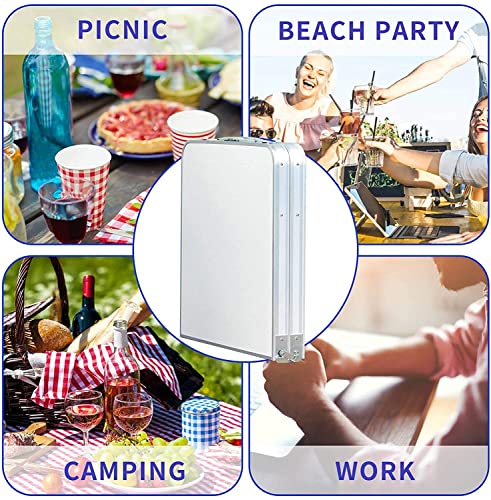 JooMoo Folding Camping Table with Storage - Portable Outdoor Aluminum Picnic Tables with Organizer and 2 Chairs, 3 Adjustable Heights, Lightweight Dining Table for Camp Beach Party BBQ