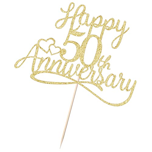 Sleyberoy Glitter Happy 50th Anniversary Cake Toppers -Wedding Anniversary Party Decorations, 50th Wedding Anniversary, Company Anniversary Party, Birthday Party Decorations (50thGold)(Fifty)
