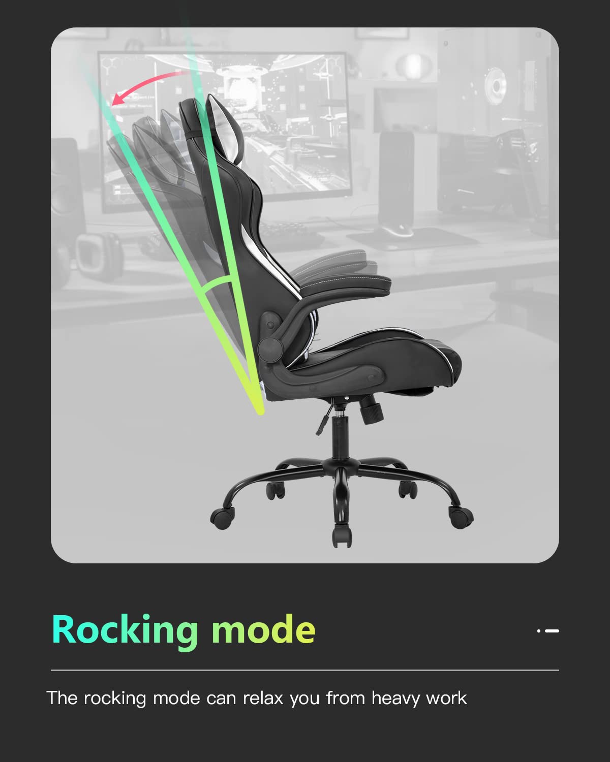 Gaming Chair Office Chair PC Computer Chair with Lumbar Support Headrest Flip up Armrest Task Rolling Swivel Ergonomic Adjustable E-Sports Desk Racing Chair(White)