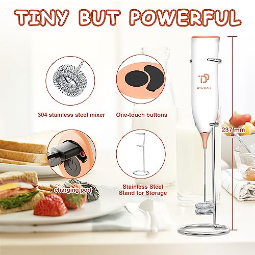 Handheld with Stainless Steel Stand USB-charging Foam Maker, DOUBLE WHISK Mini Blender and Electric Mixer Coffee Frother (Brown)
