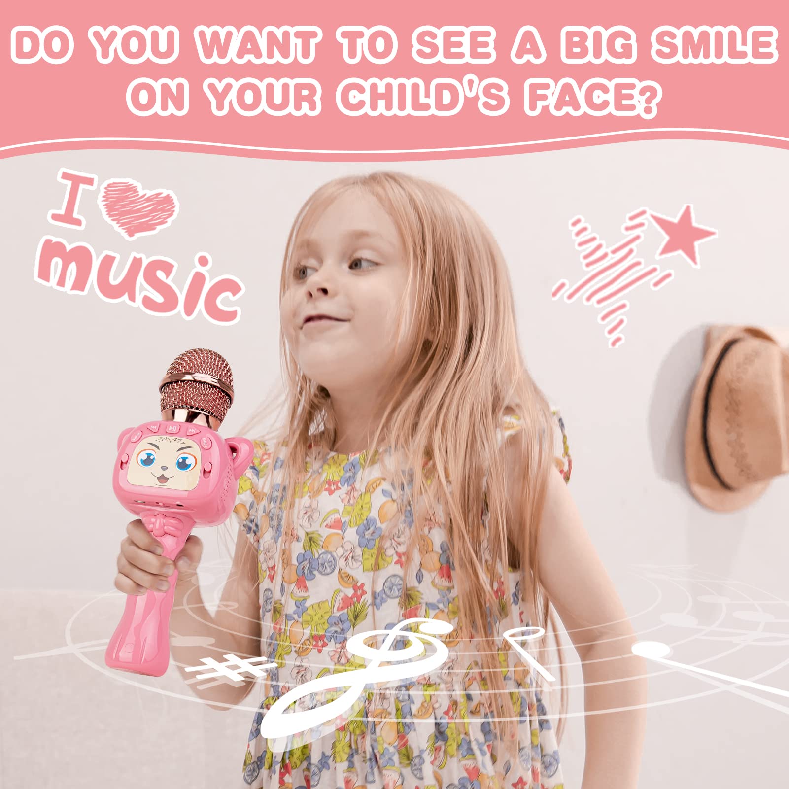 HOMILY Karaoke Wireless Microphone for Kids Magic Sound Function Portable Bluetooth Microphone Handheld Microphone Speaker Gifts for 5 Year Old Girls