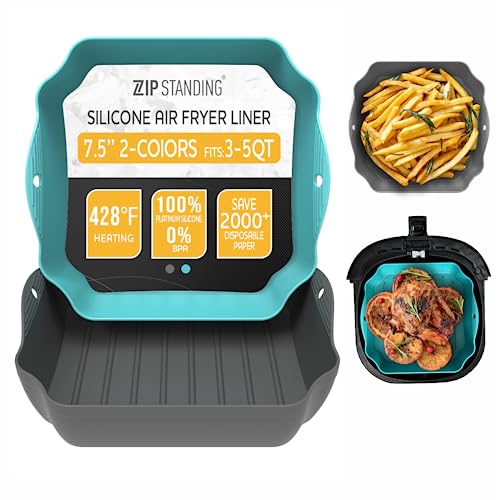 Silicone Air Fryer Liners Set OF 2, Air Fryer Silicone Liners for 3-5QT Air Fryer Tray Baking Oven, 7.5ā Reusable Square Air Fryer Liners with Handles & Holes, Air Fryer Inserts, Air Fryer Accessories