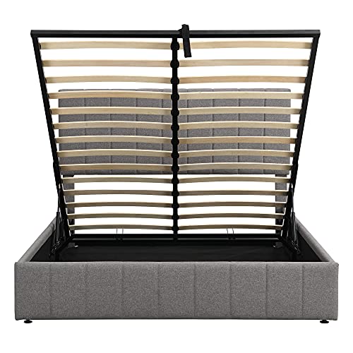 TARTOP Queen Upholstered Platform Bed with Gas Lift up Storage, Queen Bed Frame with Storage Underneath and Tufted Headboard, Wooden Platform Bed with Hydraulic Storage System,Gray
