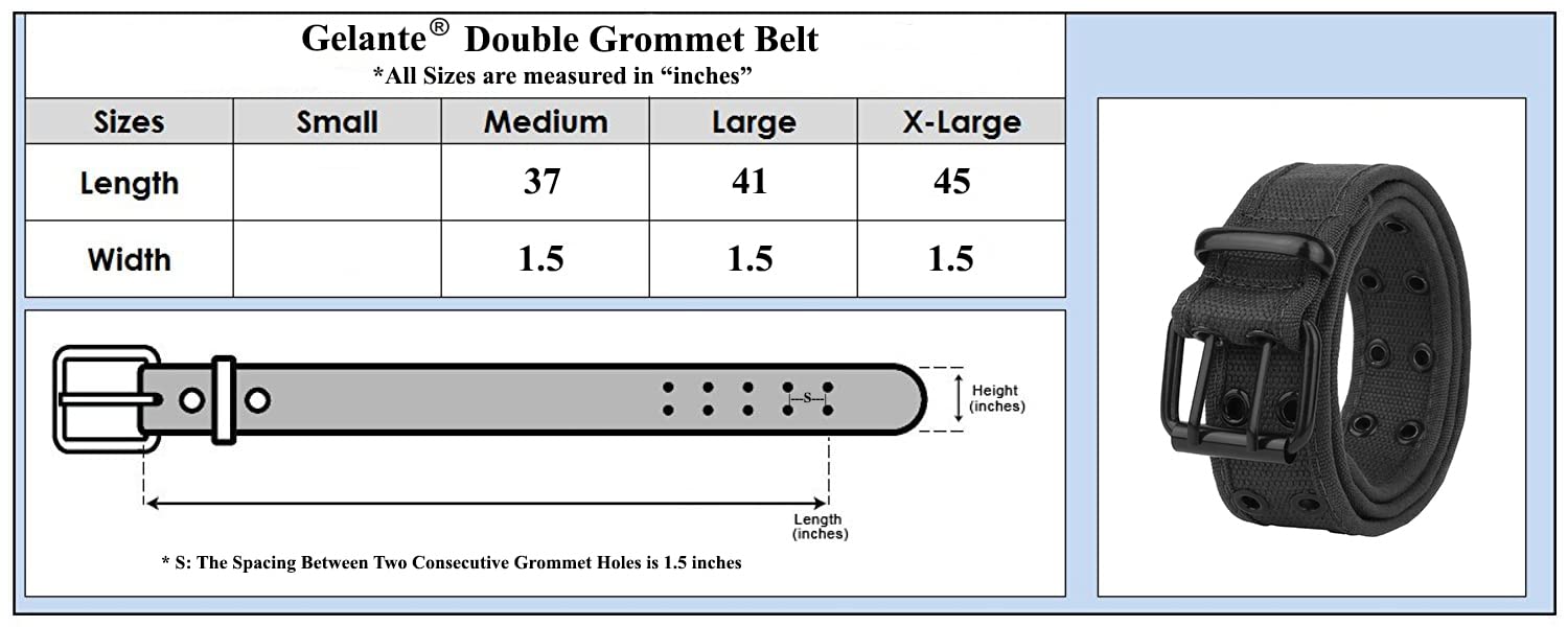 Gelante Canvas Double Grommet Hole Belt 12 Colors