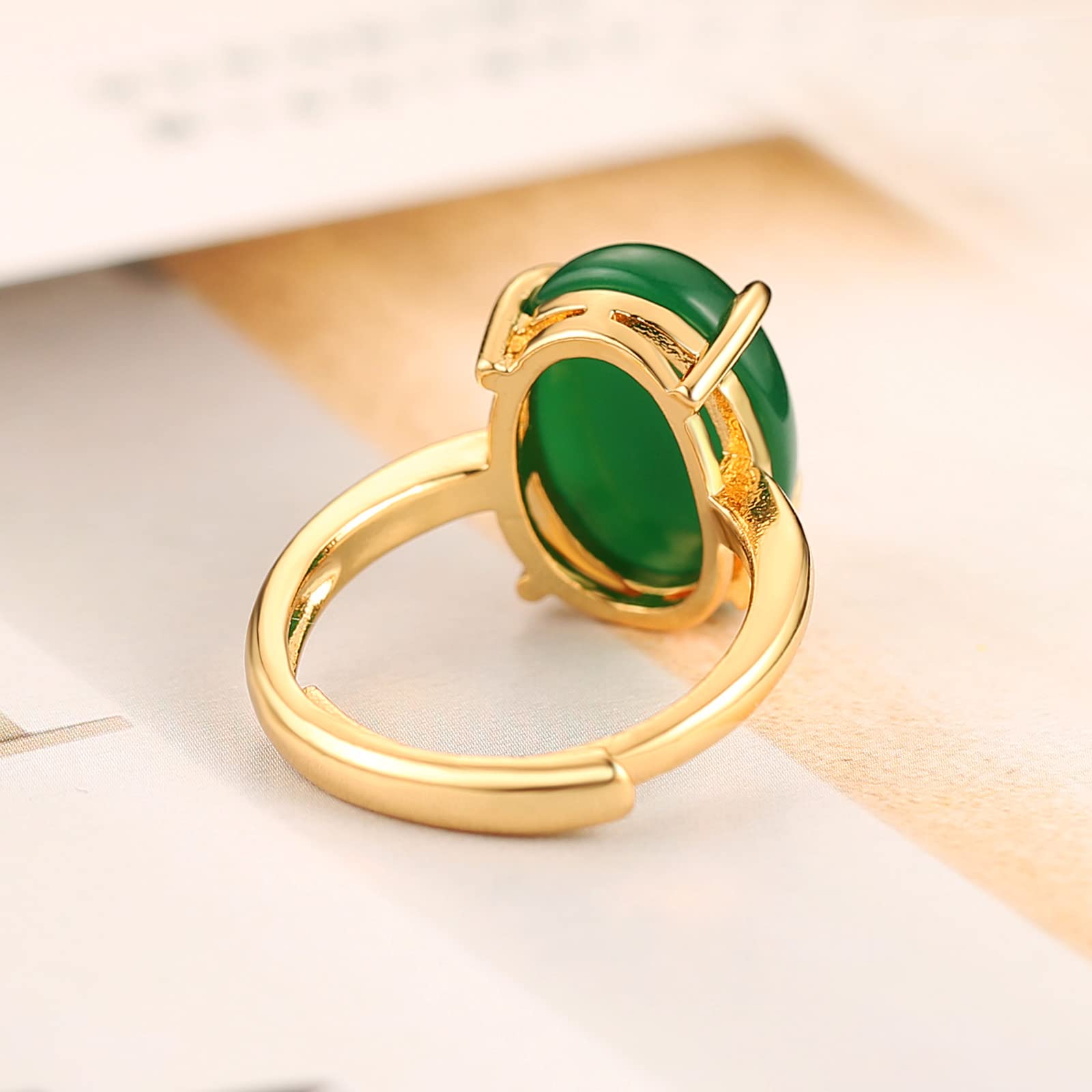 HZMAN Faux Red/Green Onyx Ring Ladies Adjustable 14K Gold Plated Brass Inlaid CZ Thumb Pinky Ring