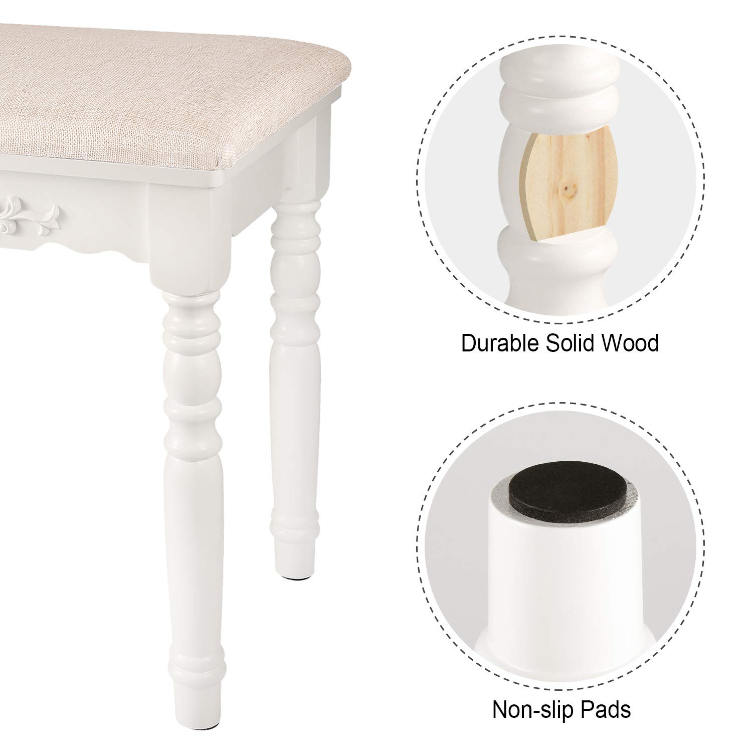 URFORESTIC Vanity Stool, Modern Makeup Dressing Stool with Concave Seat Surface,Capacity 300lb, Easy Assembly (White)