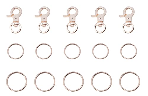 Ruwado 5 Pcs Dog Tag Clips with 5 Pcs 3/4 Inch Keychain 5 Pcs 1 Inch Keychain Gold Metal Dog Tag Rings for Pet Kitten Cat Collars ID Holder Harnesses