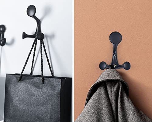 Wall Hook Metal Heavy Duty Kids Backpack Hooks Black Double Prong Hooks Indoor Coat Hook for Hanging Bathroom Towels Keys Cap Wall Mount Modern Decor Horn Hook 3 Pack with Screws, Black