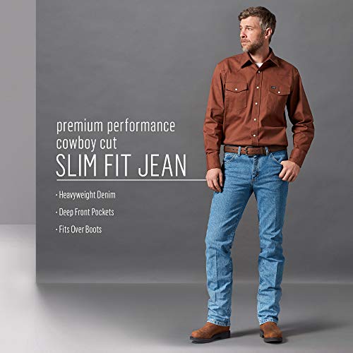 Wrangler Men's Premium Performance Cowboy Cut Slim Fit Jean, Dark Stone, 32W x 34L