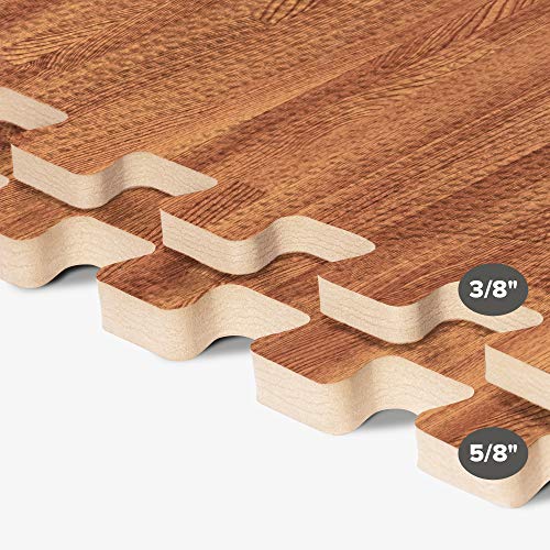 Forest Floor 3/8 Inch Thick Printed Foam Tiles, Premium Wood Grain Interlocking Foam Floor Mats, Anti-Fatigue Flooring – Stylish Flooring Solution, Mahogany, 48 Sq Ft