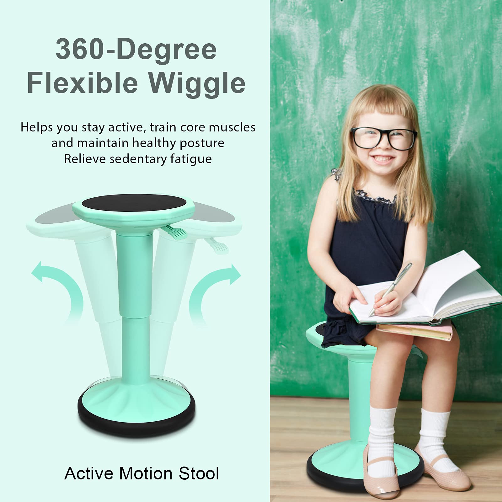 Giantex Wobble Stools for Classroom Seating, Wiggle Stool with Adjustable Height, 24 Inch Active Learning Stool, Sitting Balance Chair for School, Office Stand Up, Flexible Seating Wobble Chair(Green)