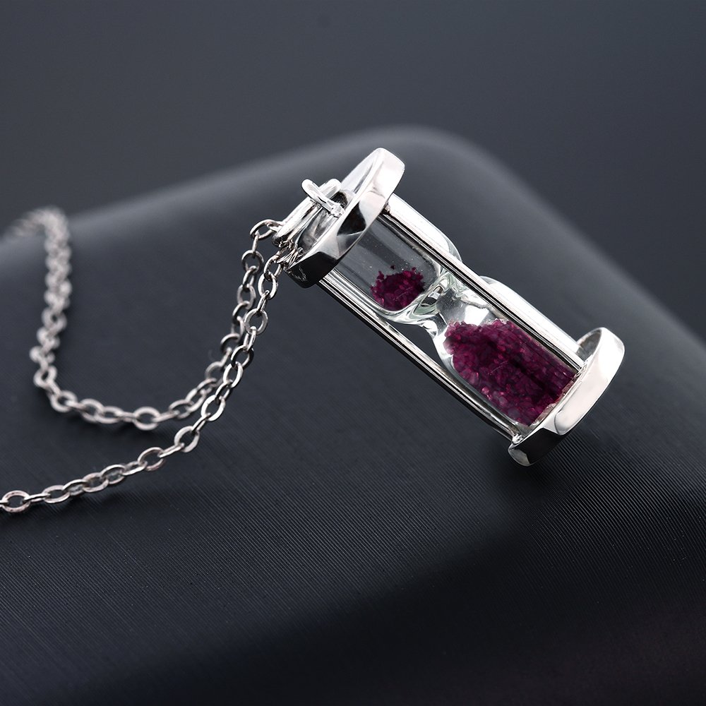 Gem Stone King 925 Sterling Silver Diamond & Gemstone Birthstone Dust Hourglass Necklace For Women With 18 Inch Silver Chain - Red