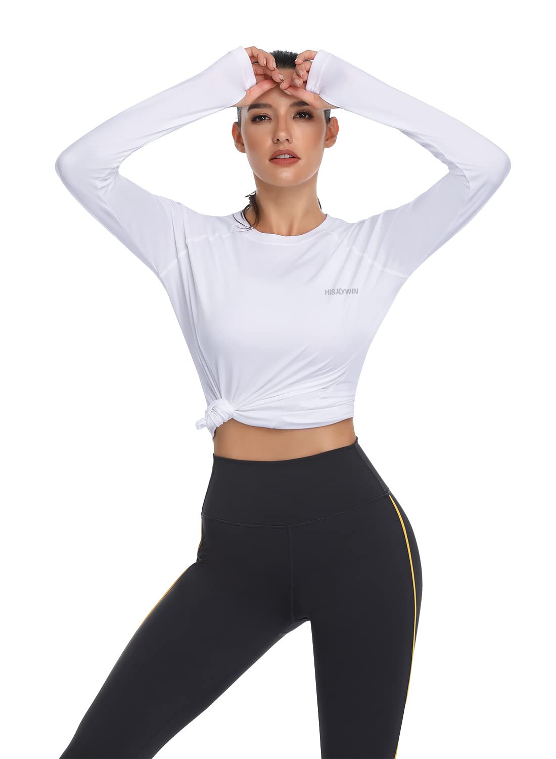 HISKYWIN Women's UPF 50+ Sun Protection Long Sleeve Shirts Outdoor Hiking Fishing Tops HF103- White-L